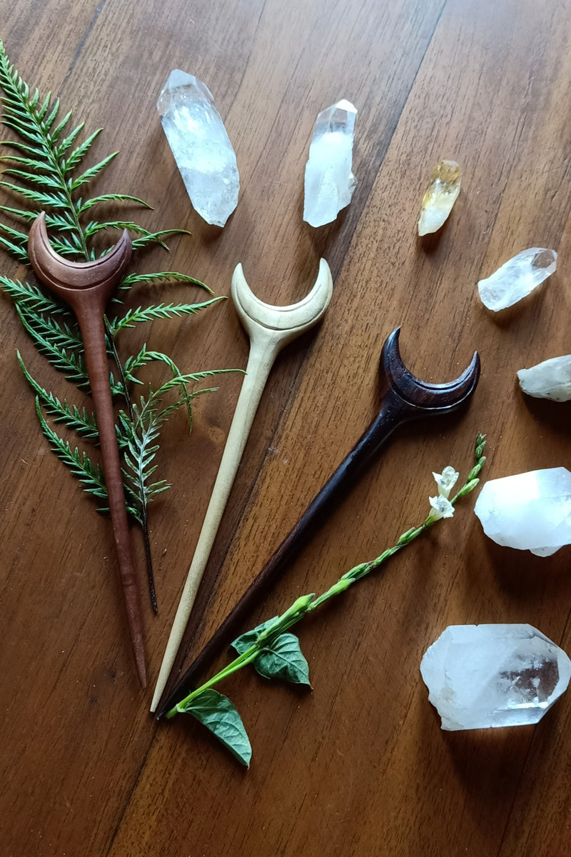 Carved Crescent Moon Wood Hair Stick by Lotus Tribe – Lotus Tribe Clothing
