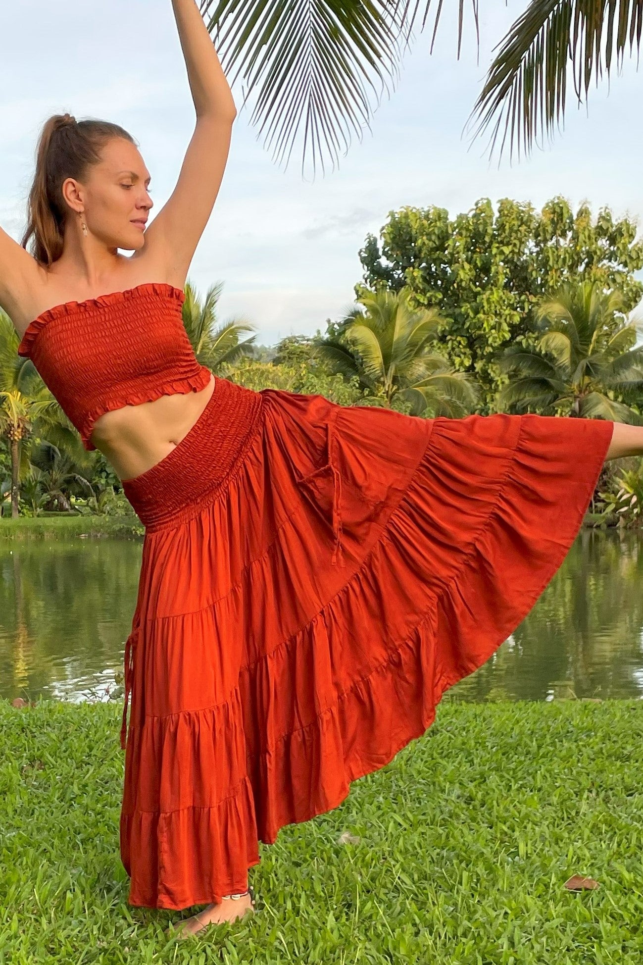 Rust 3/4 Length Yoga Pants by Lotus Tribe Clothing