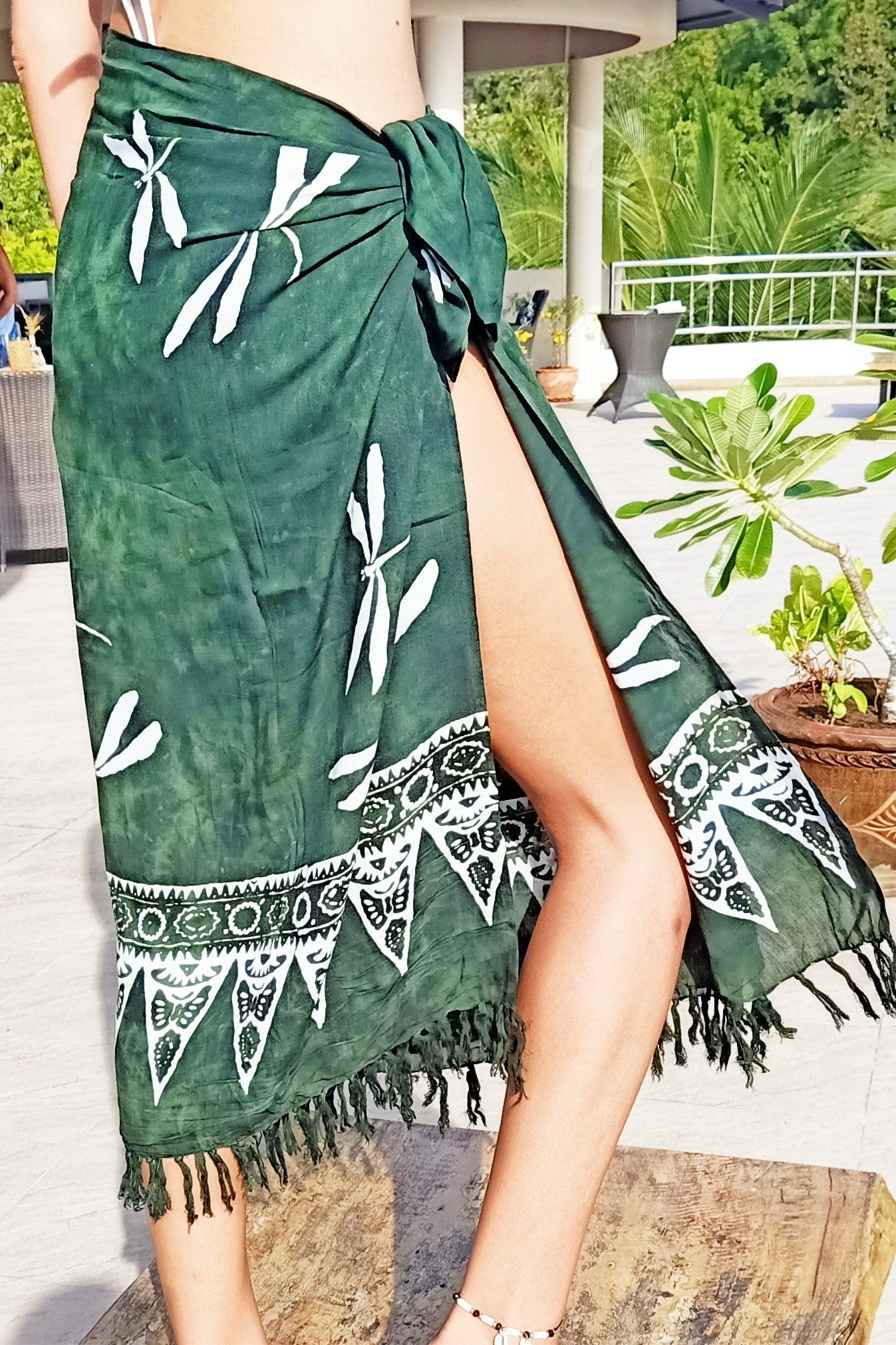 Green Batik Sarong with Dragonflies by Lotus Tribe Clothing