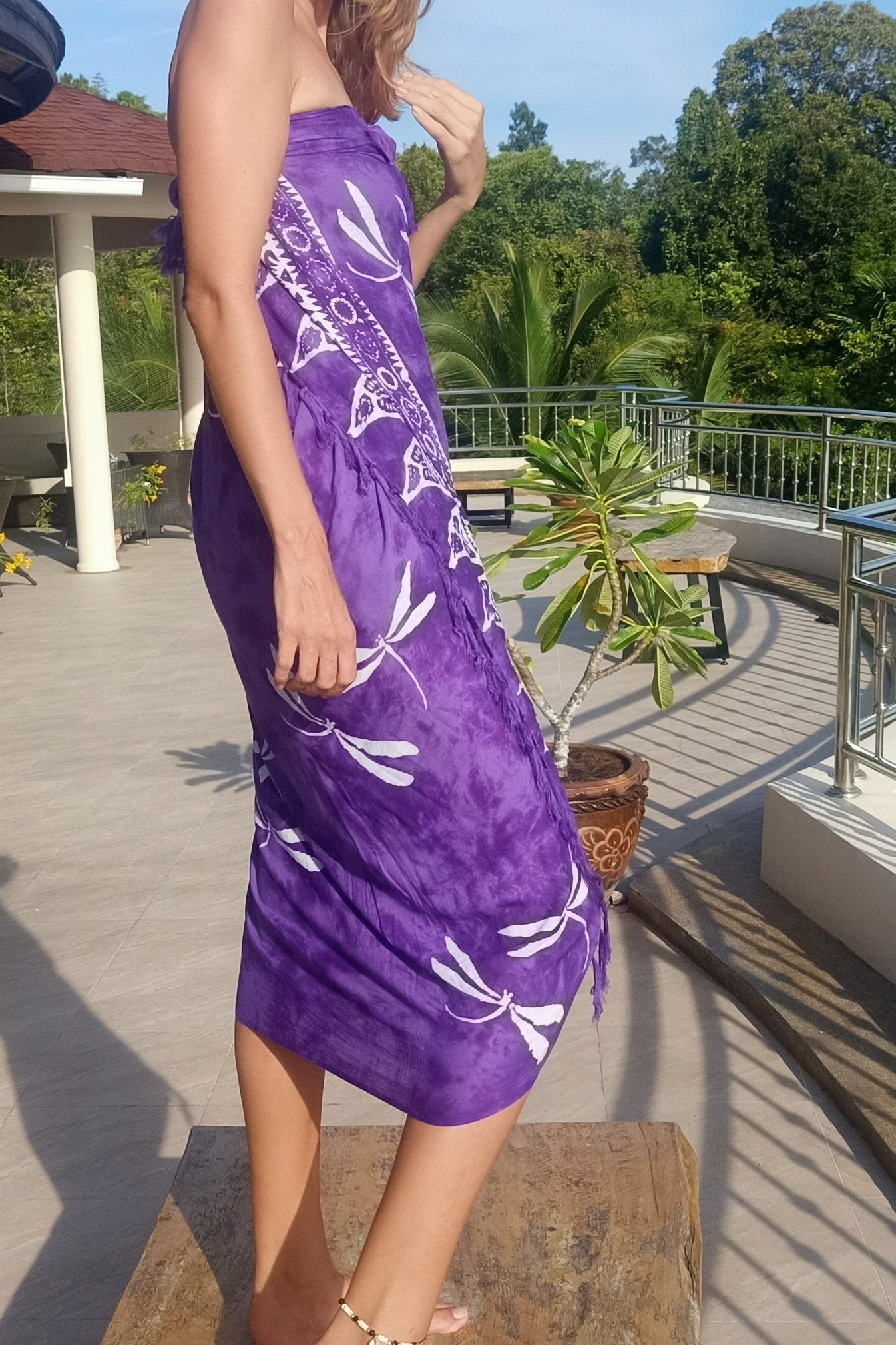 Purple Batik Sarong with Dragonflies by Lotus Tribe Clothing