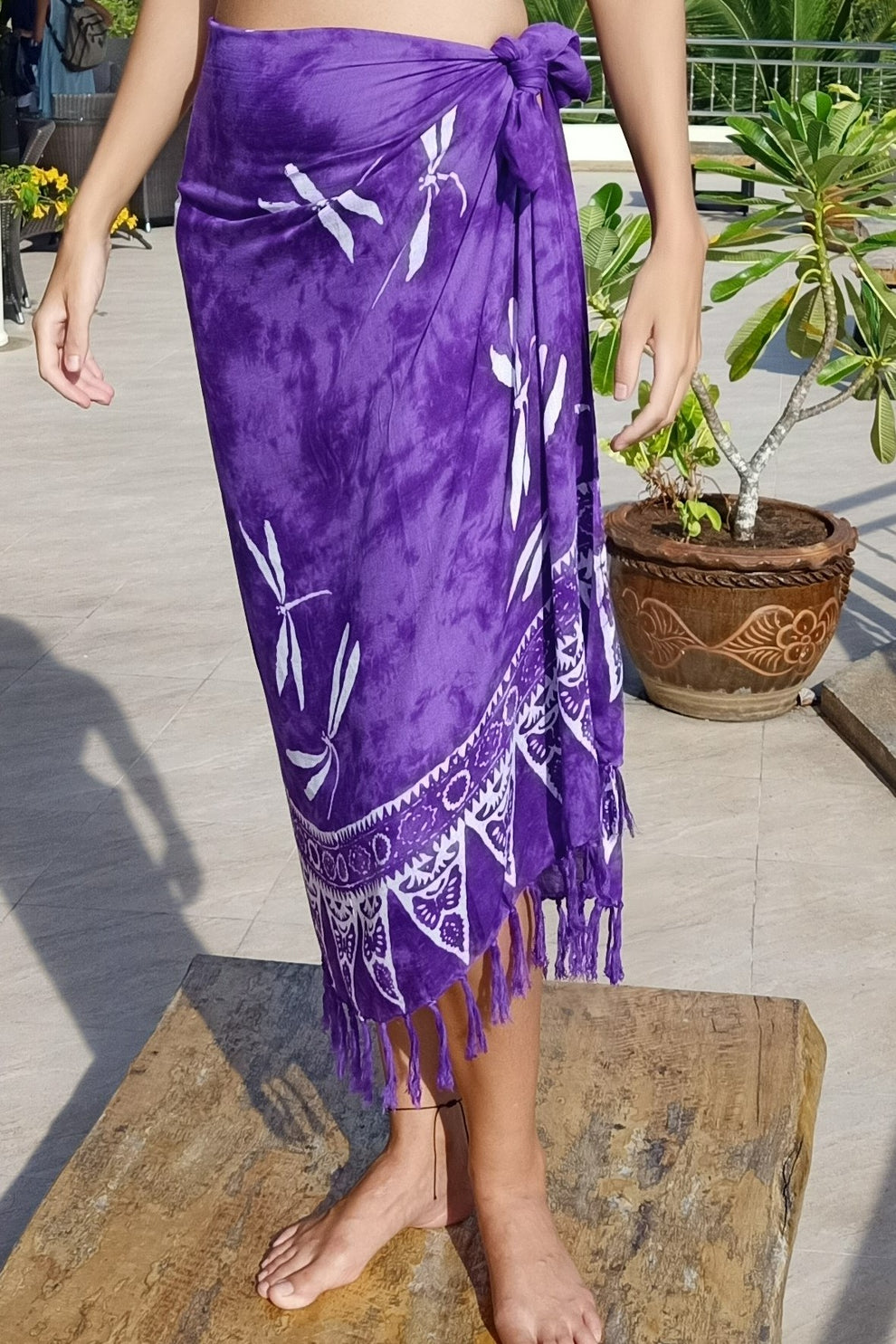 Purple Batik Sarong with Dragonflies by Lotus Tribe Clothing